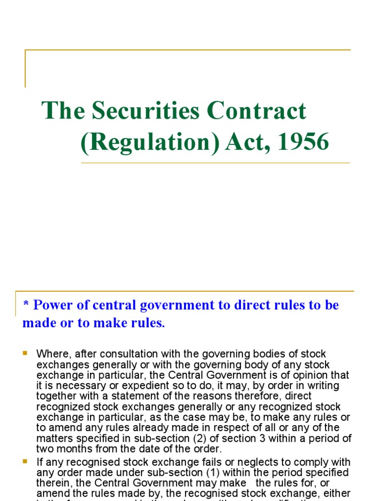 The Securities Contract (Regulation) Act, 1956 | PDF | Legal ...