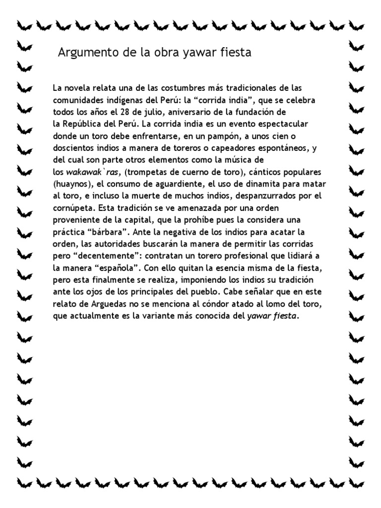 Argumento De La Obra Yawar Fiesta PDF