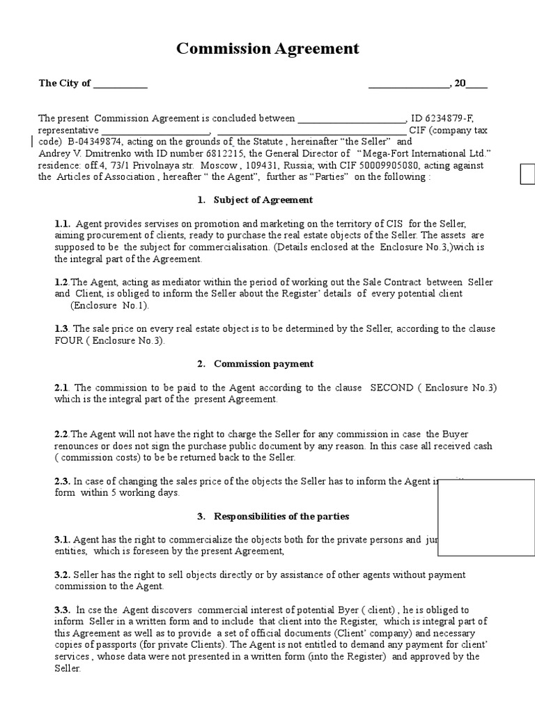 Commission Agreement Template 08 | PDF | Sales | Business Law