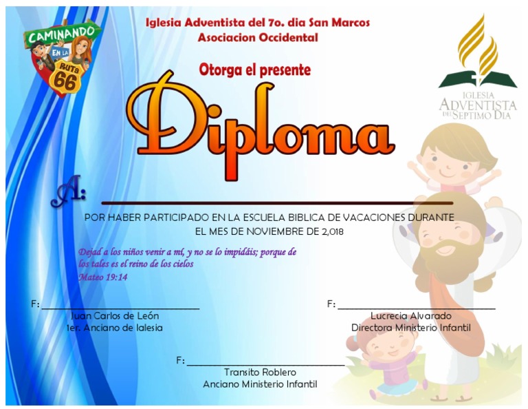 Certificado De Asistencia A La Escuela Dominical Certificados Y Awards