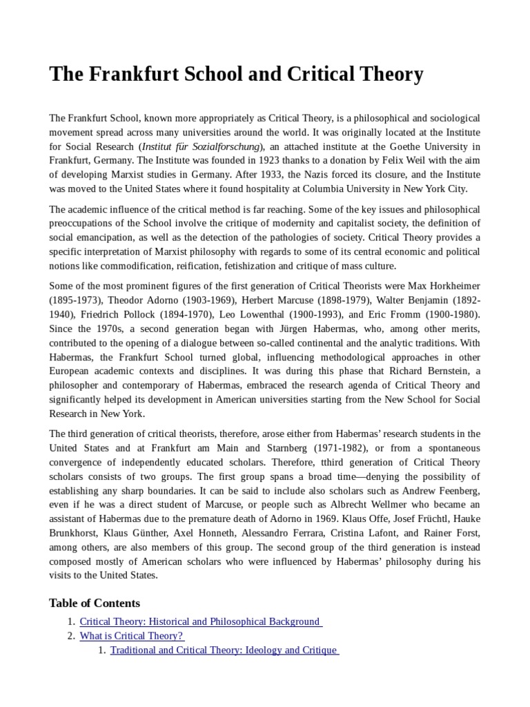 The Frankfurt School and Critical Theory - IEP | PDF | Critical Theory ...