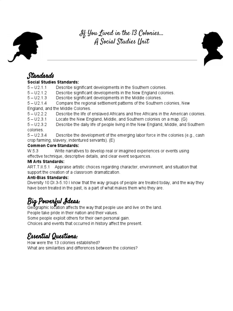 13 Colonies Unit Plan | PDF | Thirteen Colonies | New England