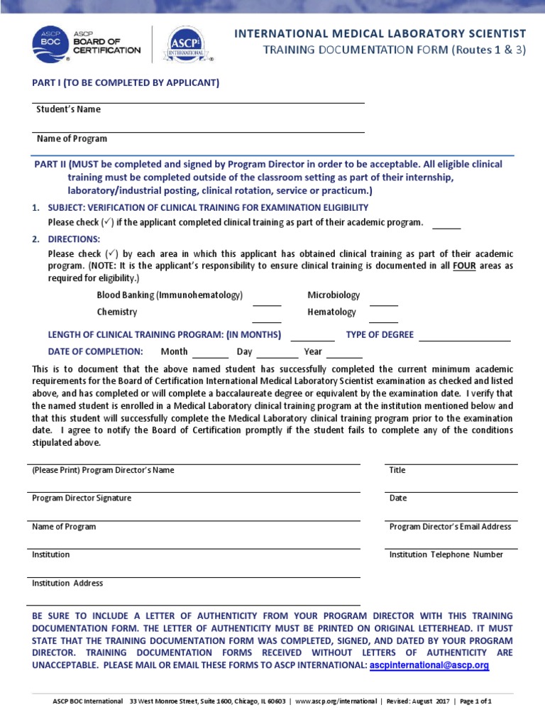 International Medical Laboratory Scientist: Training Documentation Form ...