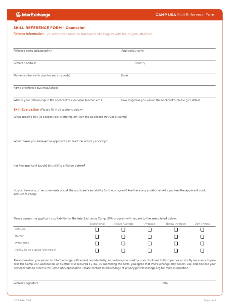 Skill Reference Form - Counselor | PDF | Business