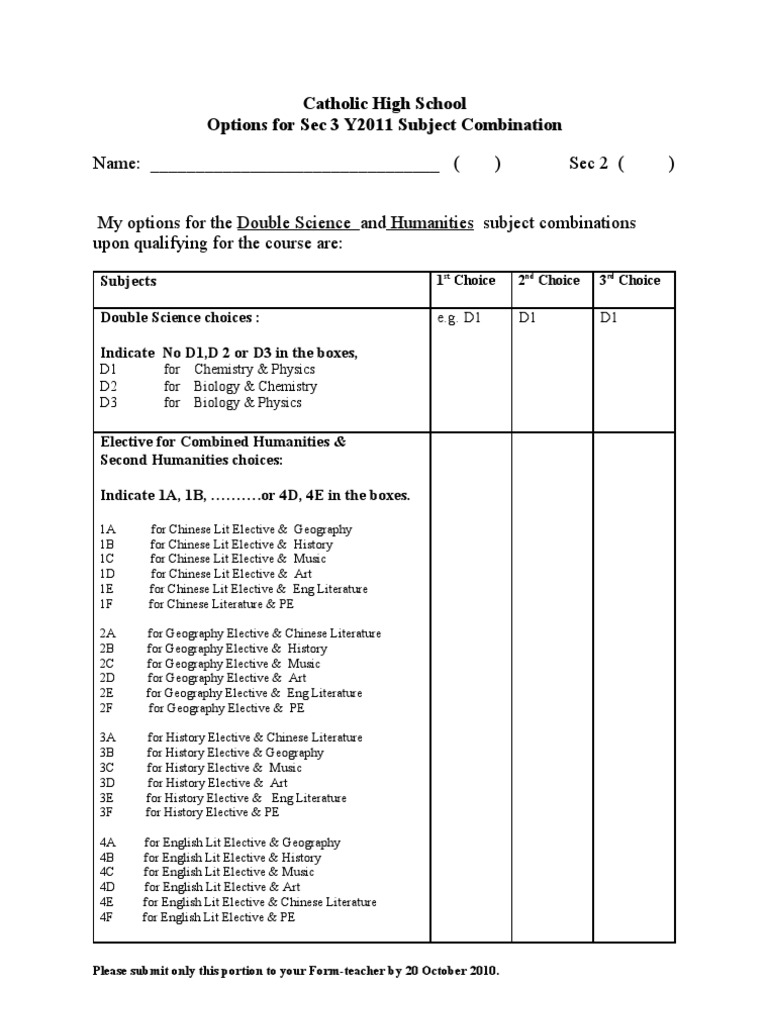 Sec 2 Streaming and Options For Sec 3 Subject Combination 2011 | PDF ...