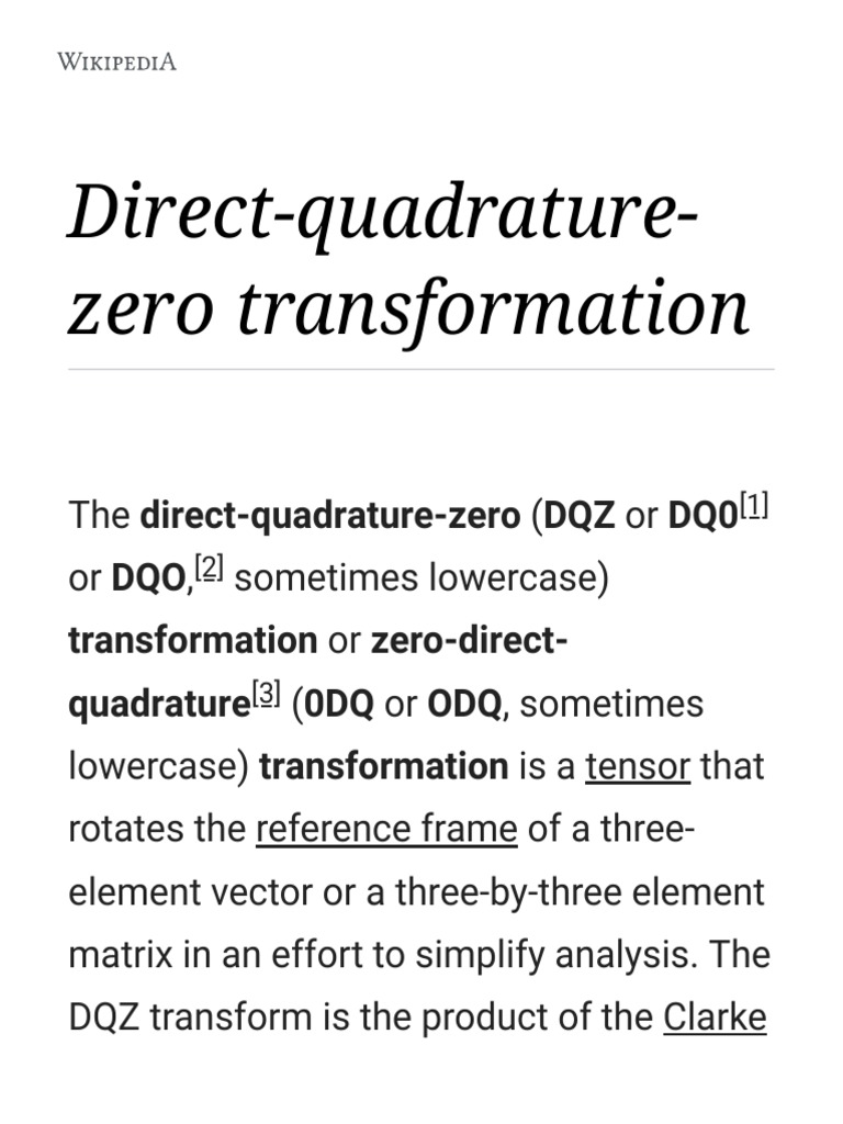 Direct Quadrature Zero Transformation Wikipedia | PDF | Classical ...