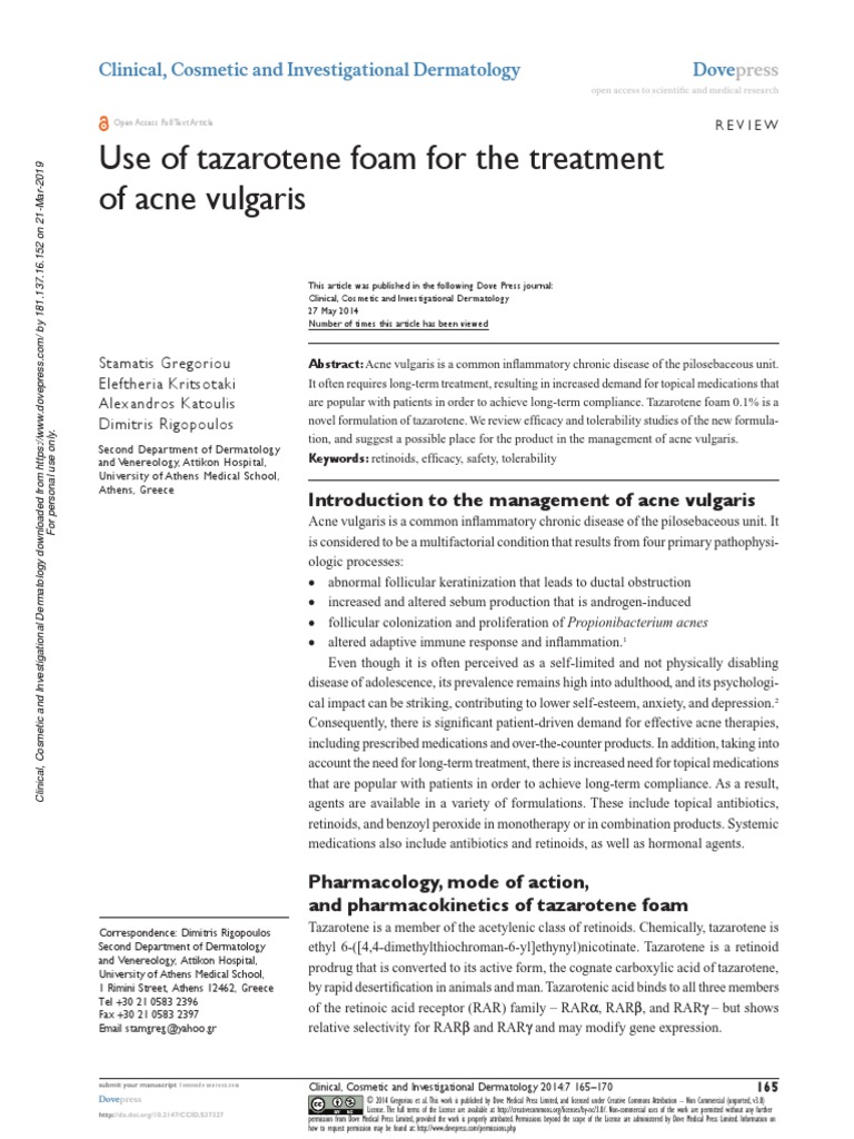 CCID 37327 Use of Tazarotene Foam For The Treatment of Acne Vulgaris ...