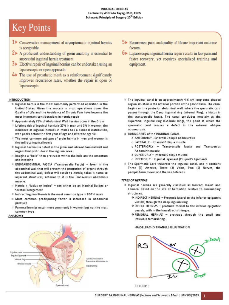 Inguinal Hernias Lecture by Wilfredo Tayag, M.D, FPCS Schwartz ...