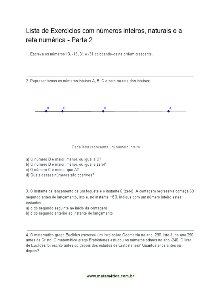 Exercícios de Números Inteiros e Reta Numérica | PDF | Números | Euclides