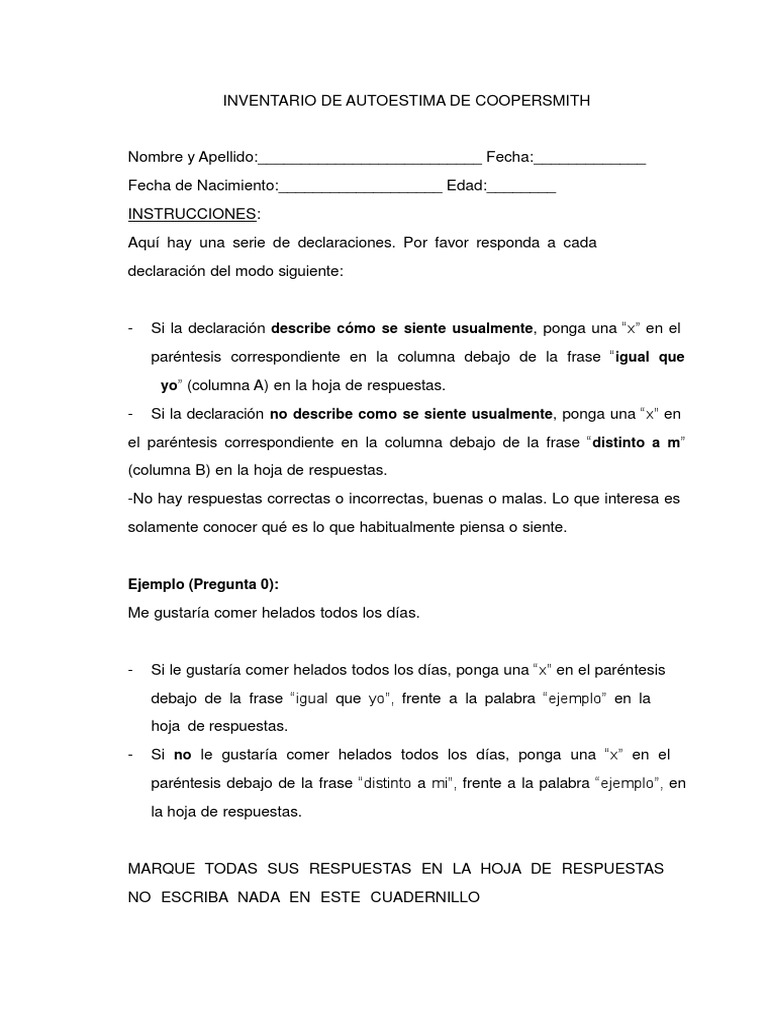 Test de Coopersmith | PDF | Ocio