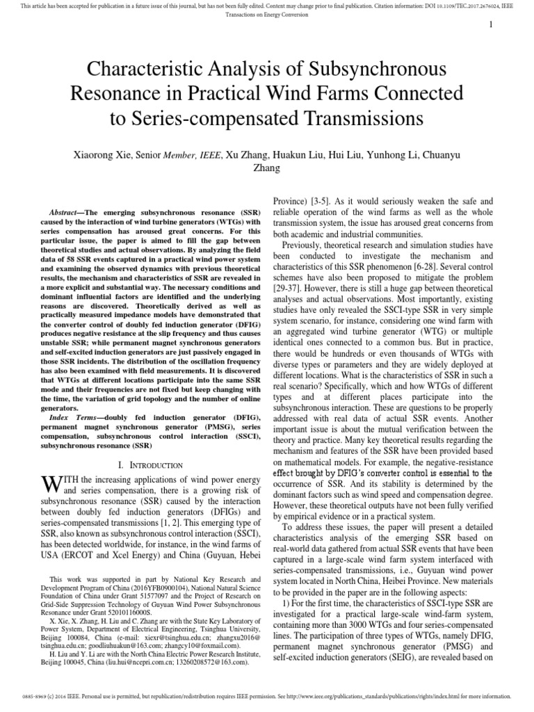 Characteristic Analysis of Subsynchronous Resonance in Practical Wind ...