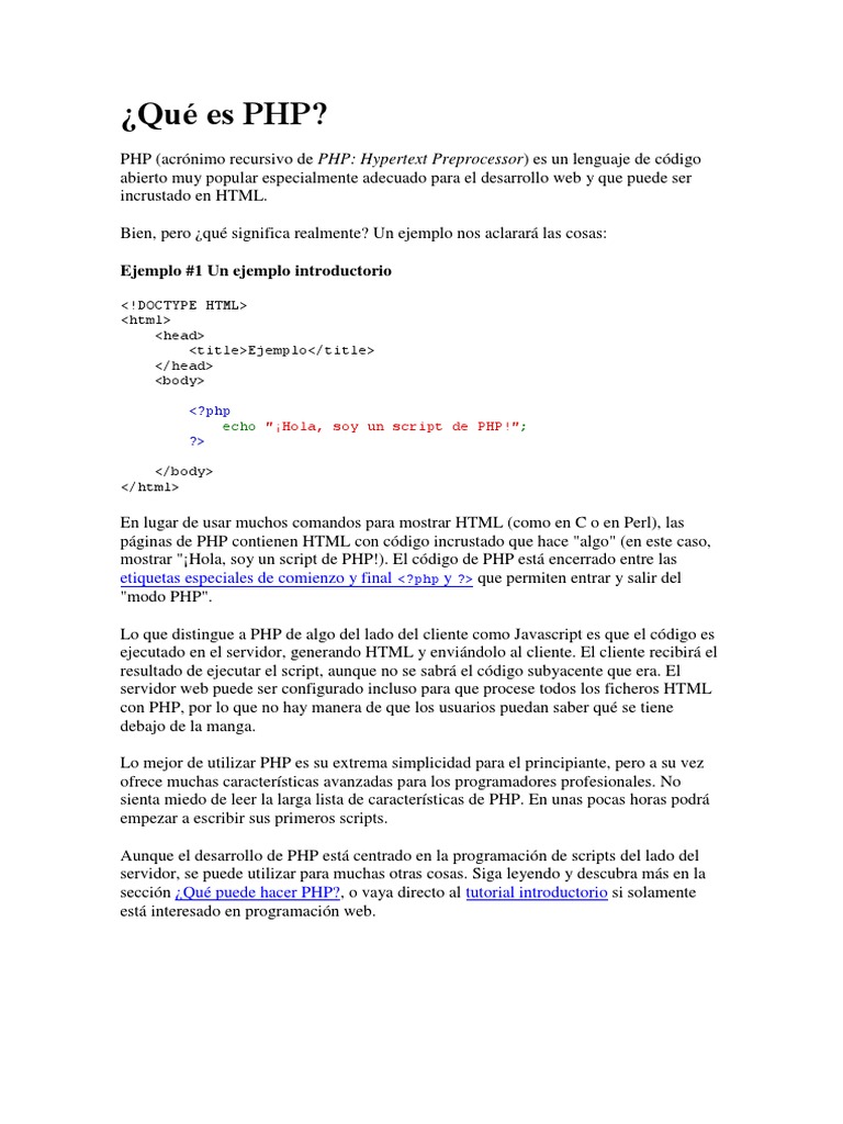 ¿Qué Es PHP?: Ejemplo #1 Un Ejemplo Introductorio | PDF | Php ...