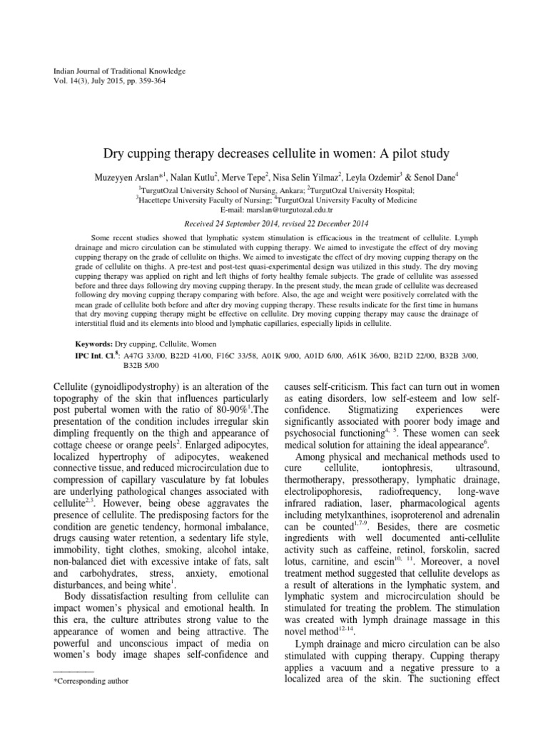 The Effect of Dry Moving Cupping Therapy on Cellulite: A Pilot Study ...