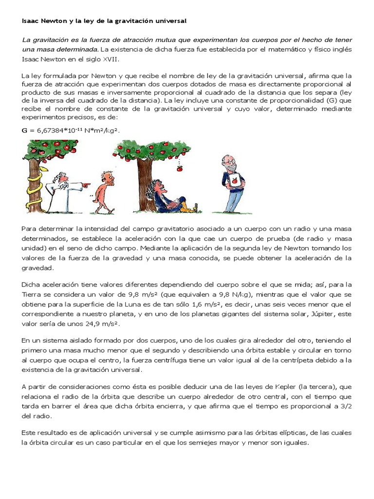 Hoja De Trabajo Sobre La Gravitación Universal