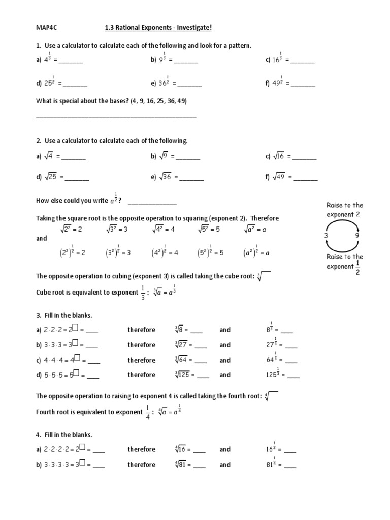 1.3 Rational Exponents Investigation | PDF | Exponentiation | Combinatorics