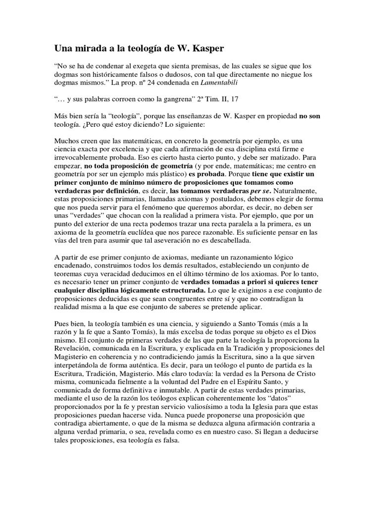 Una Mirada A La Teología de Walter Kasper PDF | PDF | La resurrección de Jesús | Jesús