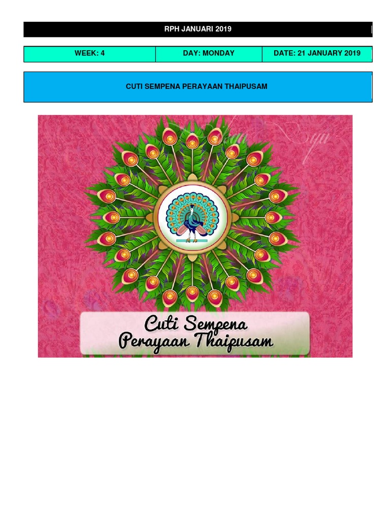 Week: 4 Day: Monday DATE: 21 JANUARY 2019: RPH Januari 2019 | PDF | Question | Poster