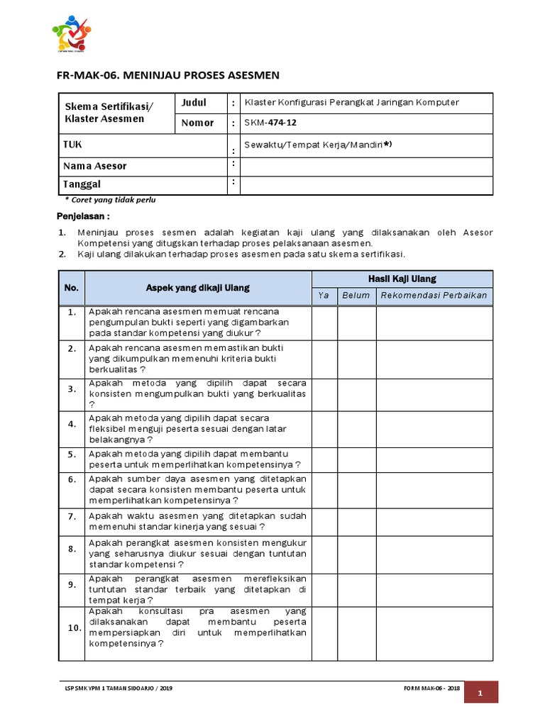 Form Mak 06 - Meninjau Proses Asesmen | PDF