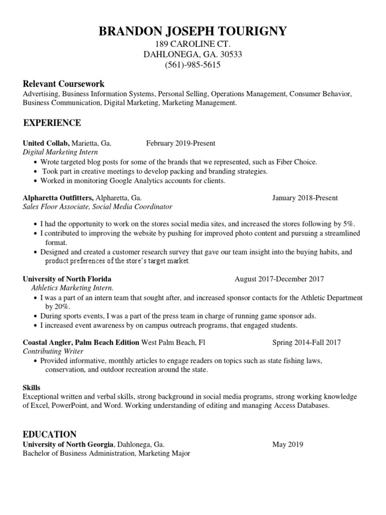 Brandon Tourignys Resume | PDF