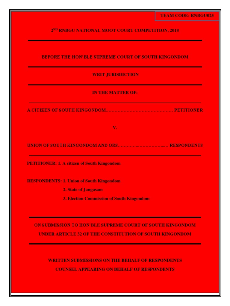 Respondent Memorial Rnbgu025 | PDF | Laches (Equity) | Standing (Law)