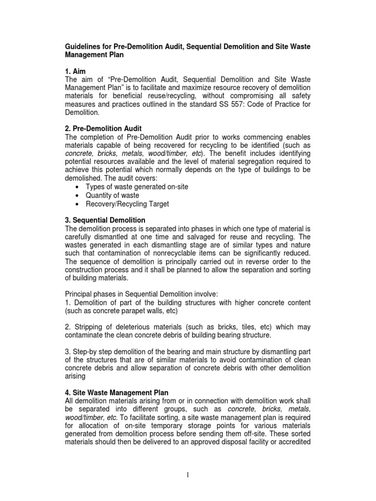Guidelines For Pre-Demolition Audit, Sequential Demolition and Site ...