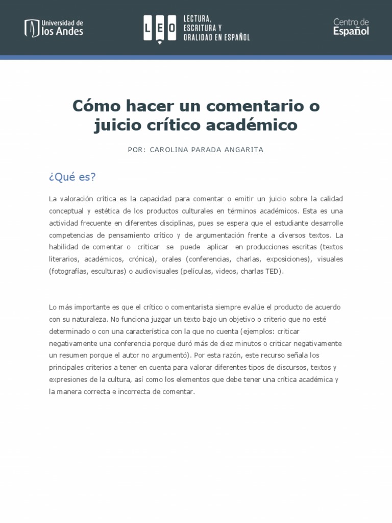 Como Hacer Un Juicio Crítico | PDF | Autor | Lectura (proceso)