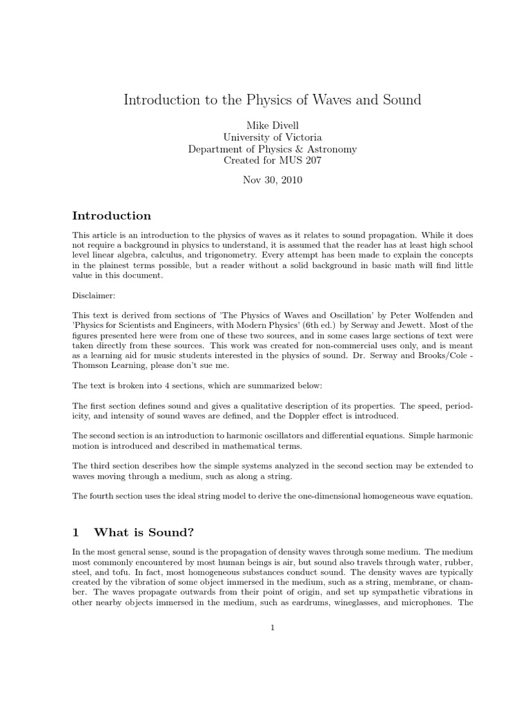 Introduction To The Physics of Waves and Sound | PDF | Waves | Wavelength