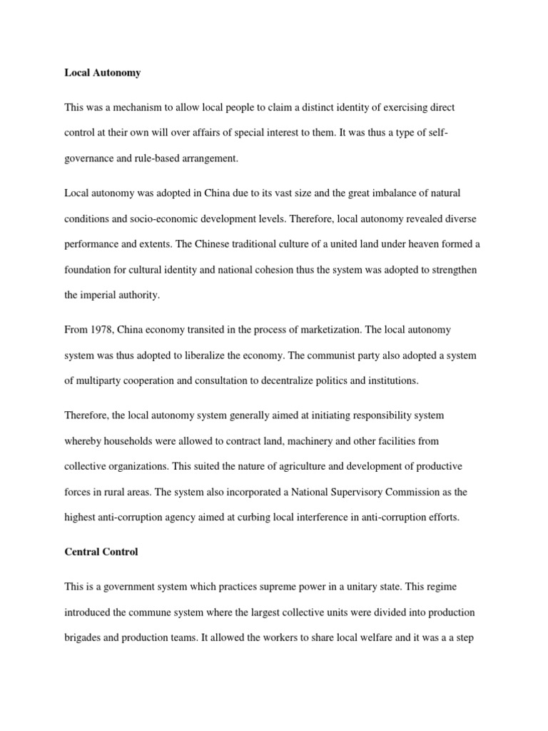 Local Autonomy | PDF | China | World Politics