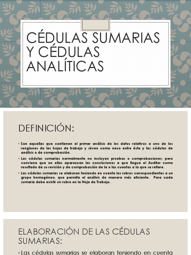 Cédulas Sumarias y Analíticas en Auditoría | PDF | Contralor | Auditoría