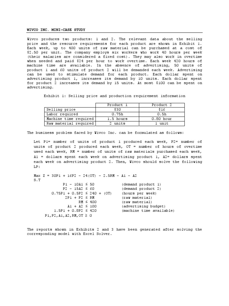 Wivco Mini-Case Study | PDF | Overtime | Advertising