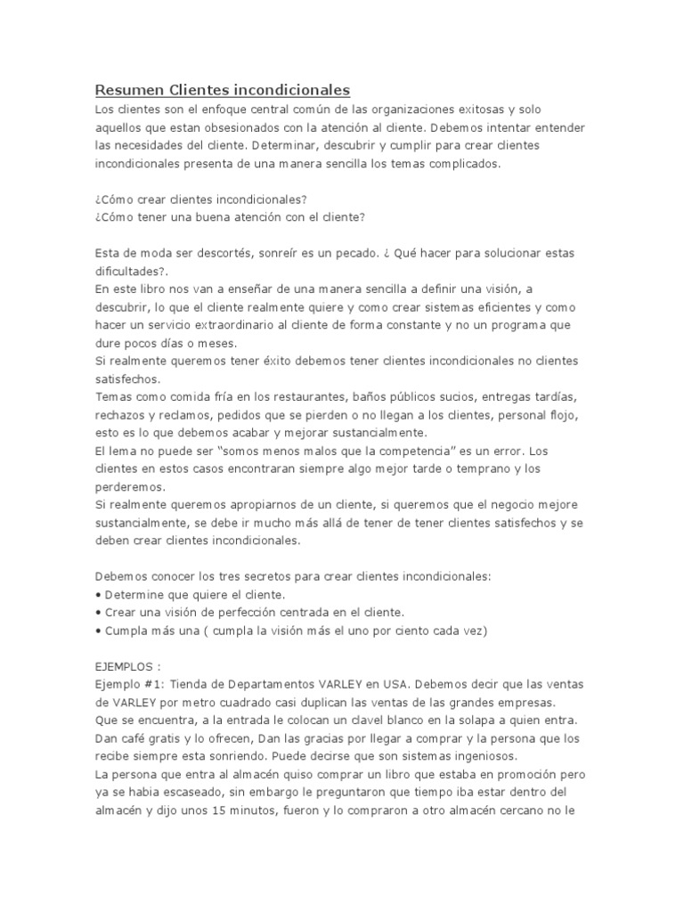 Resumen Clientes Incondicionales | PDF | Cliente