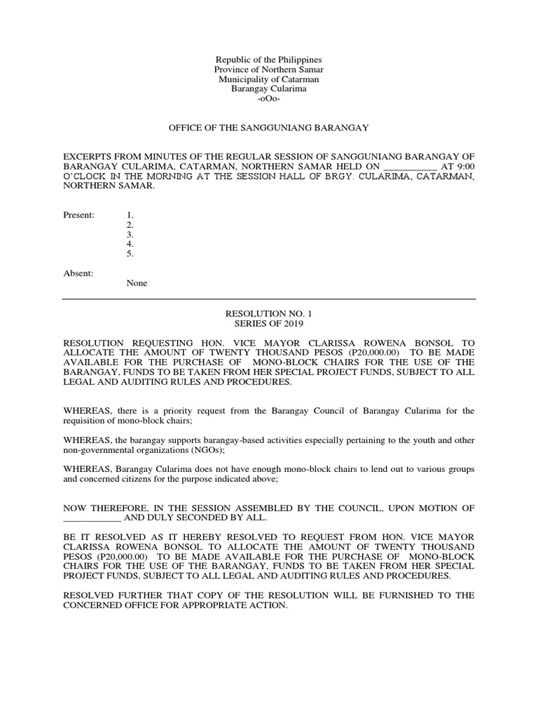 Brgy Resolution | PDF