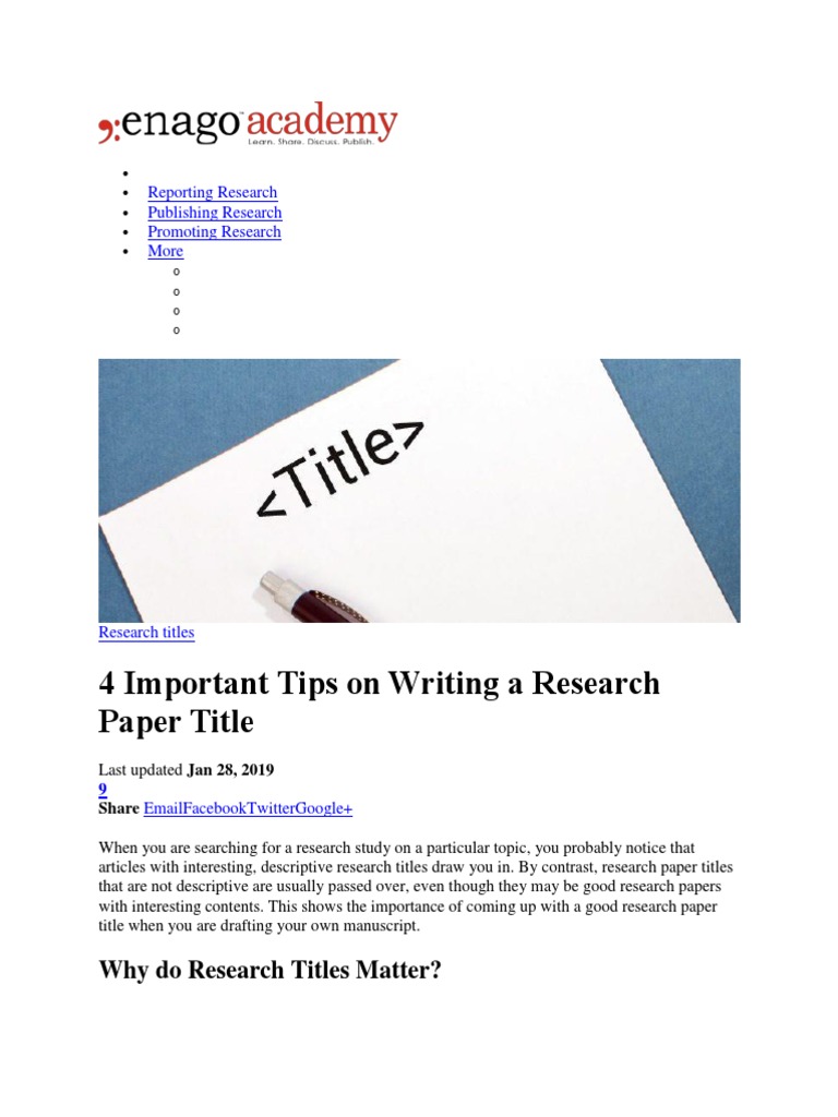 4 Important Tips On Writing A Research Paper Title: Why Do Research ...