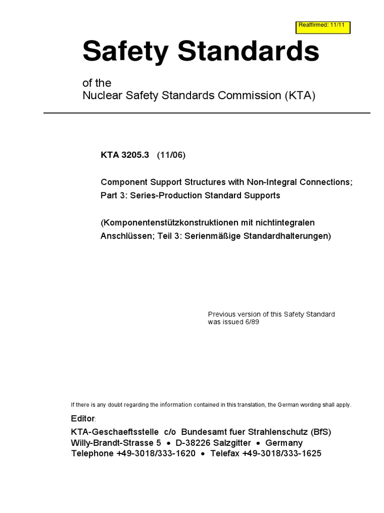 KTA 3205.3: Standard Supports Guidelines | PDF | Screw | Nut (Hardware)
