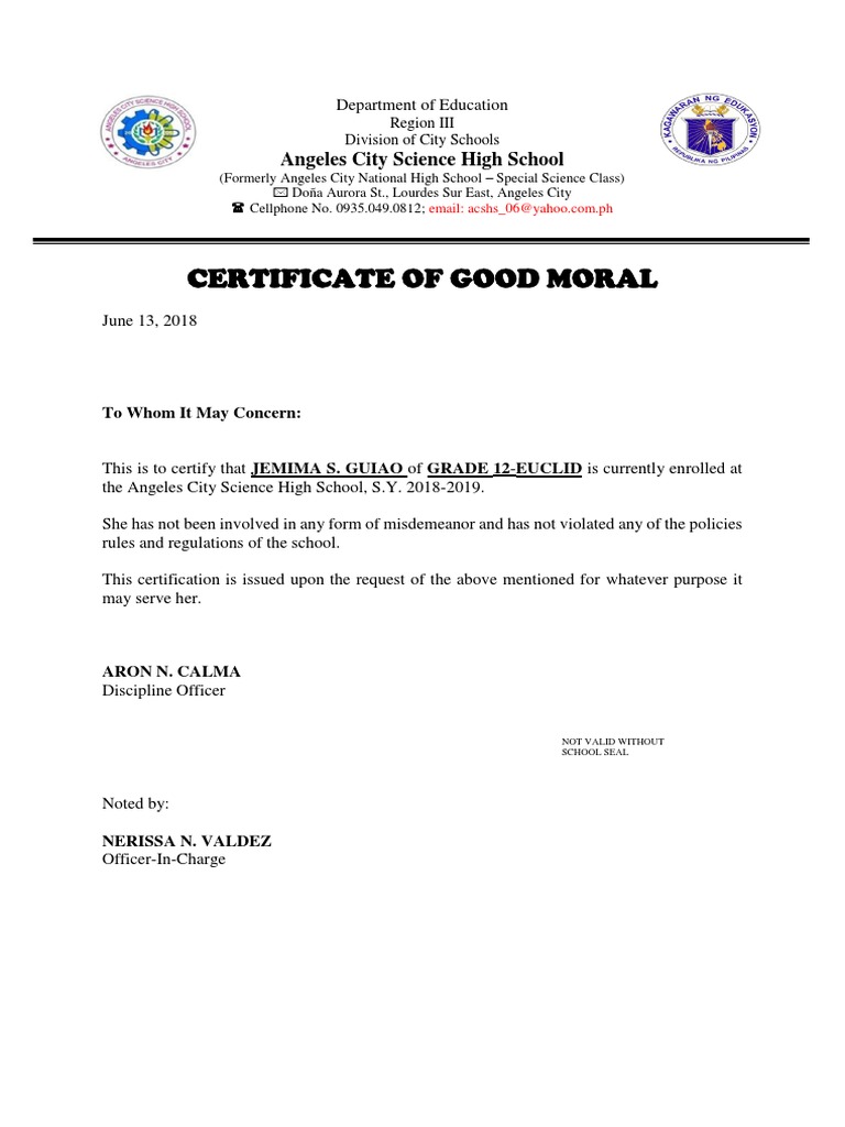 Currently Enrolled Good Moral Updated For Graduates 1 1 | PDF