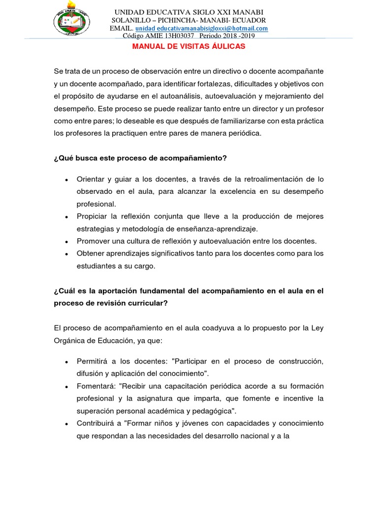 MAnual Visitas Aulicas | PDF | Maestros | Salón de clases
