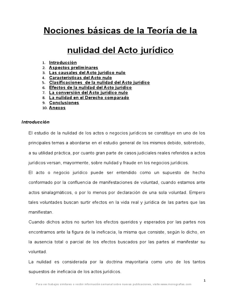 Nociones Basicas de La Teoria de La Nulidad Del Acto Juridico | PDF ...