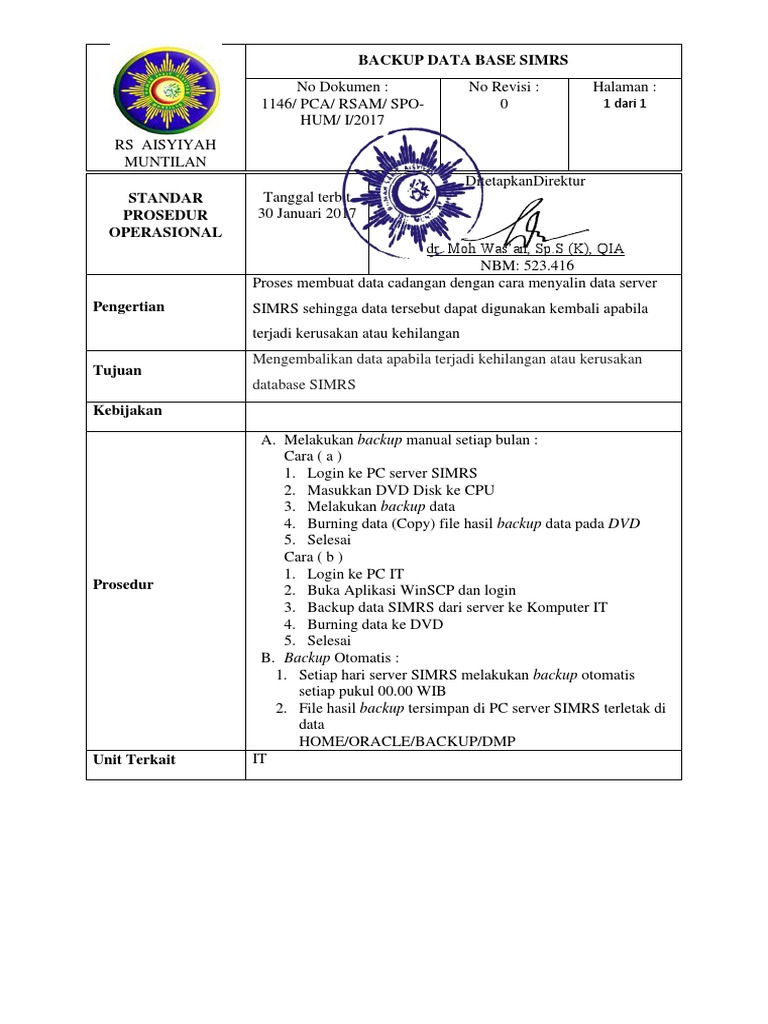 Spo Backup Data Base Simrs | PDF