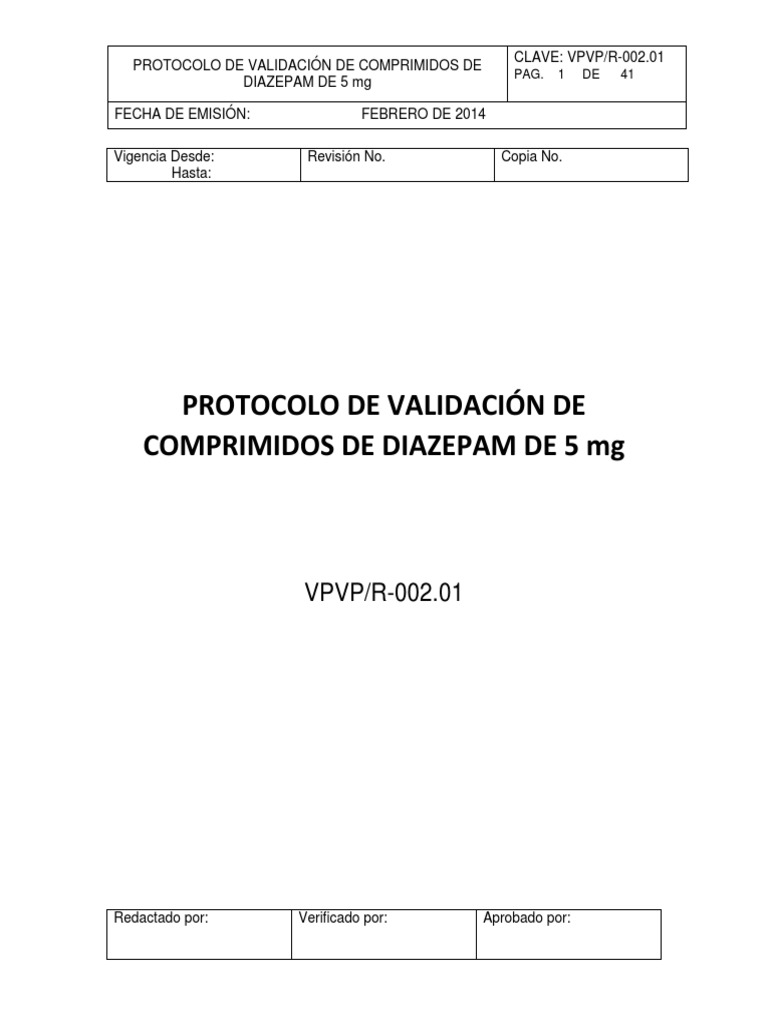 Protocolo de Validacion Diazepam PDF | PDF | Bienestar | Medicina