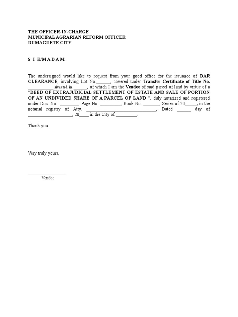 DAR Clearance Request Template | PDF