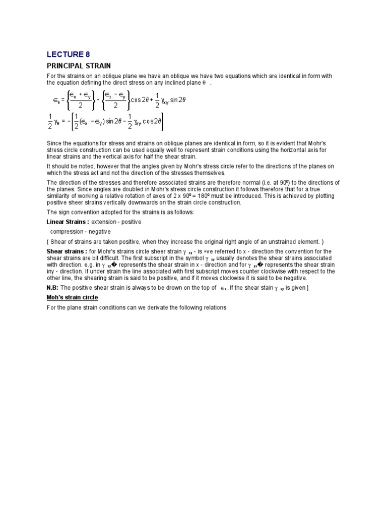 Principal Strain: Linear Strains: Extension - Positive | PDF ...