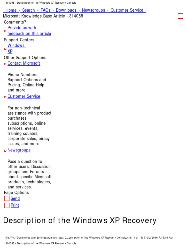 Description of The Windows XP Recovery Console | PDF | Computer File ...