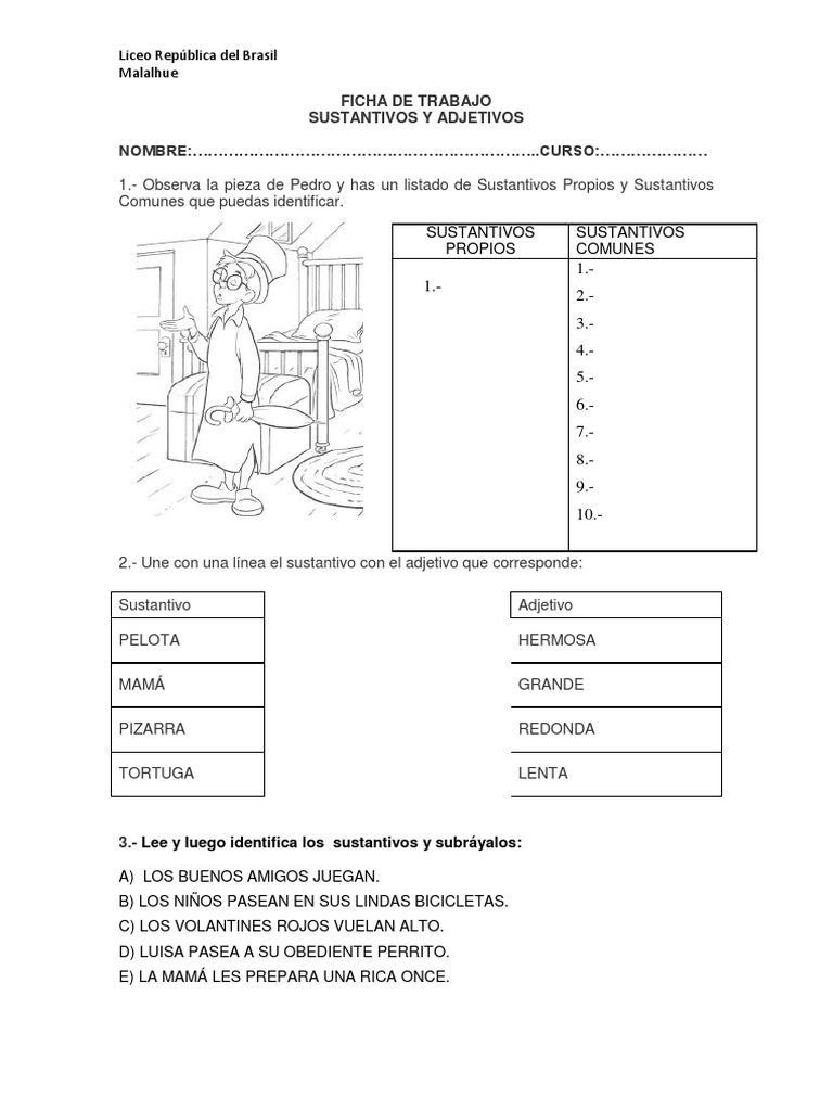 Ficha Sust y Adjetivos | PDF