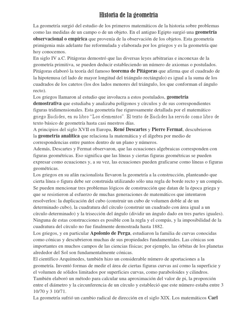Origen y evolución de la geometría | PDF | Curva | Ángulo