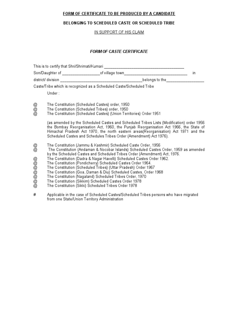 Belonging To Scheduled Caste or Scheduled Tribe: Form of Caste ...