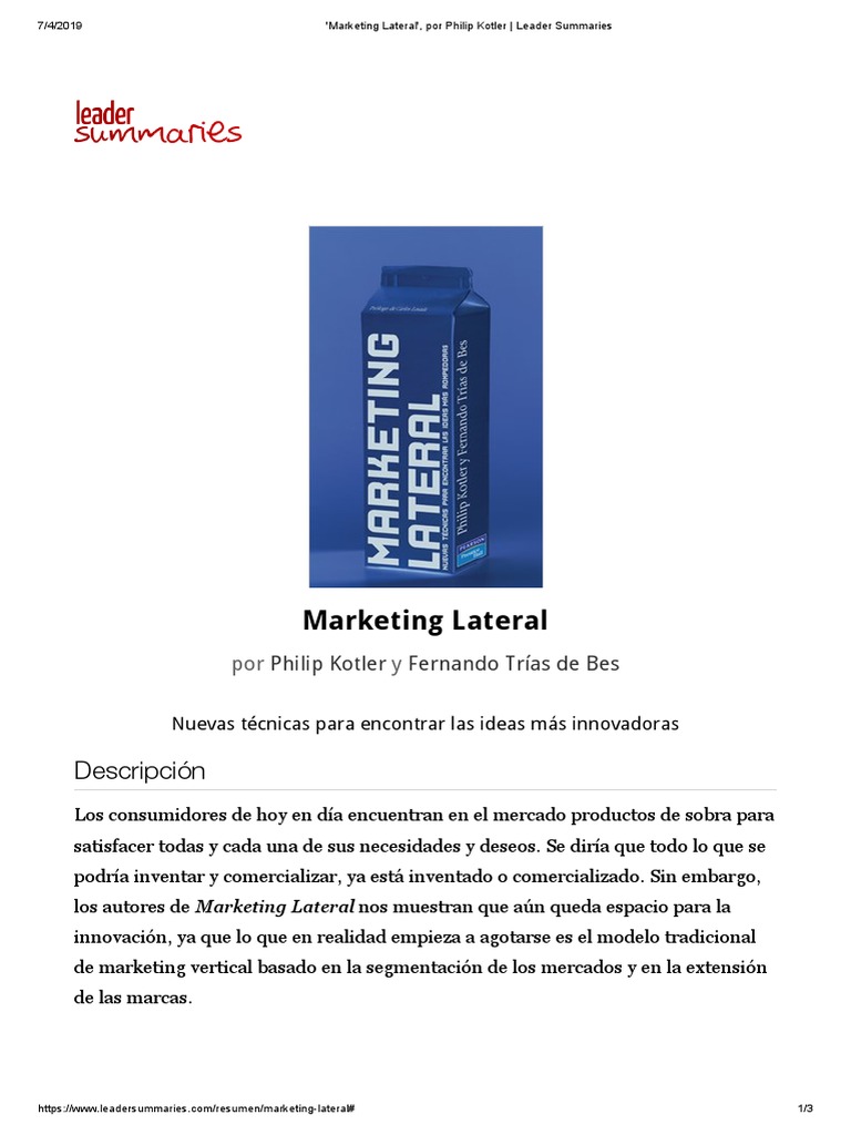 'Marketing Lateral', Por Philip Kotler - Leader Summaries | PDF ...
