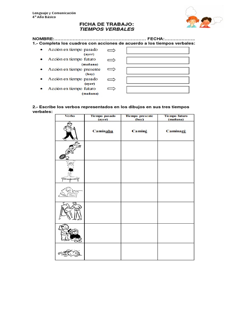 Hojas De Trabajo De Tiempos Verbales De Segundo Grado 50+ Verbos En