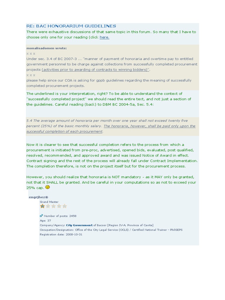 Bac Honorarium Guidelines | PDF