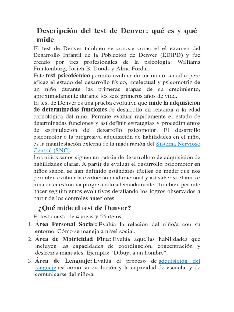 Descripción Del Test de Denver | PDF | Aquisición de idioma | Memoria
