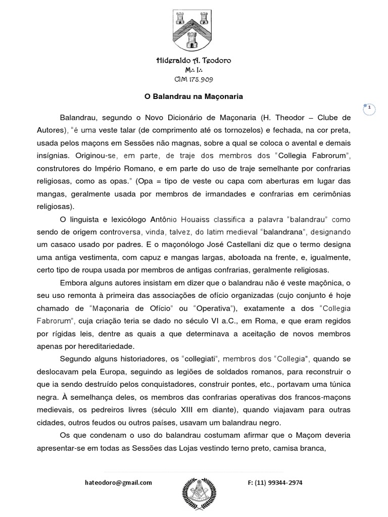 Uso do Balandrau na Maçonaria | PDF | Maçonaria | Roupas